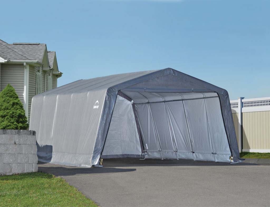 ShelterLogic - 12x20x8 Peak Style Shelter, 1-3/8" 6-Rib Frame, Grey ...